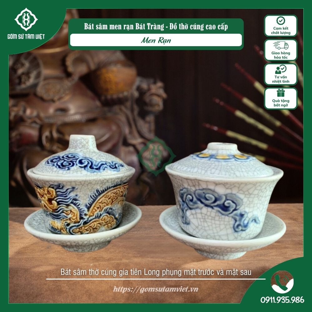 Bát Trà Sâm Sứ Bát Tràng Men rạn cao cấp - Phụ Kiện Thờ Cúng hoa văn ...