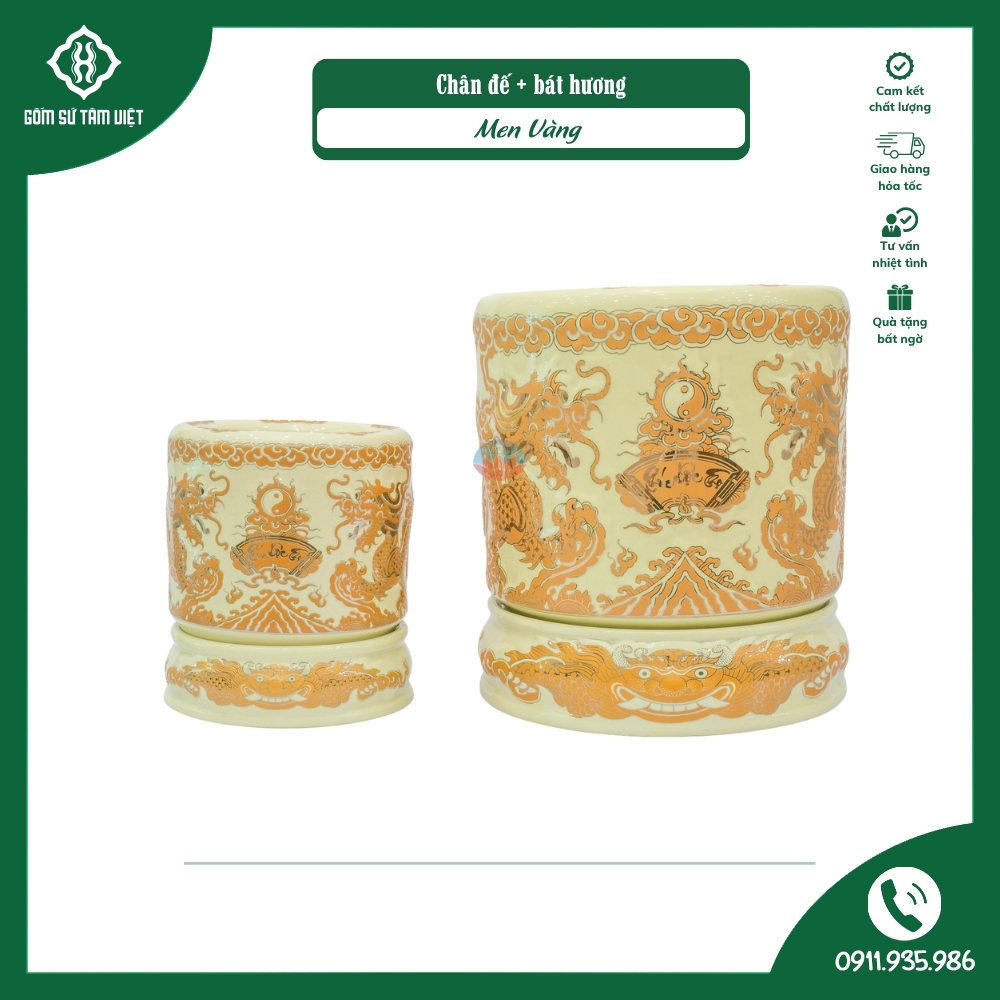 Bát Hương Sen - Rồng Phúc Lộc Thọ Men Màu Vàng Cao Cấp - Kích Thước ĐK ...
